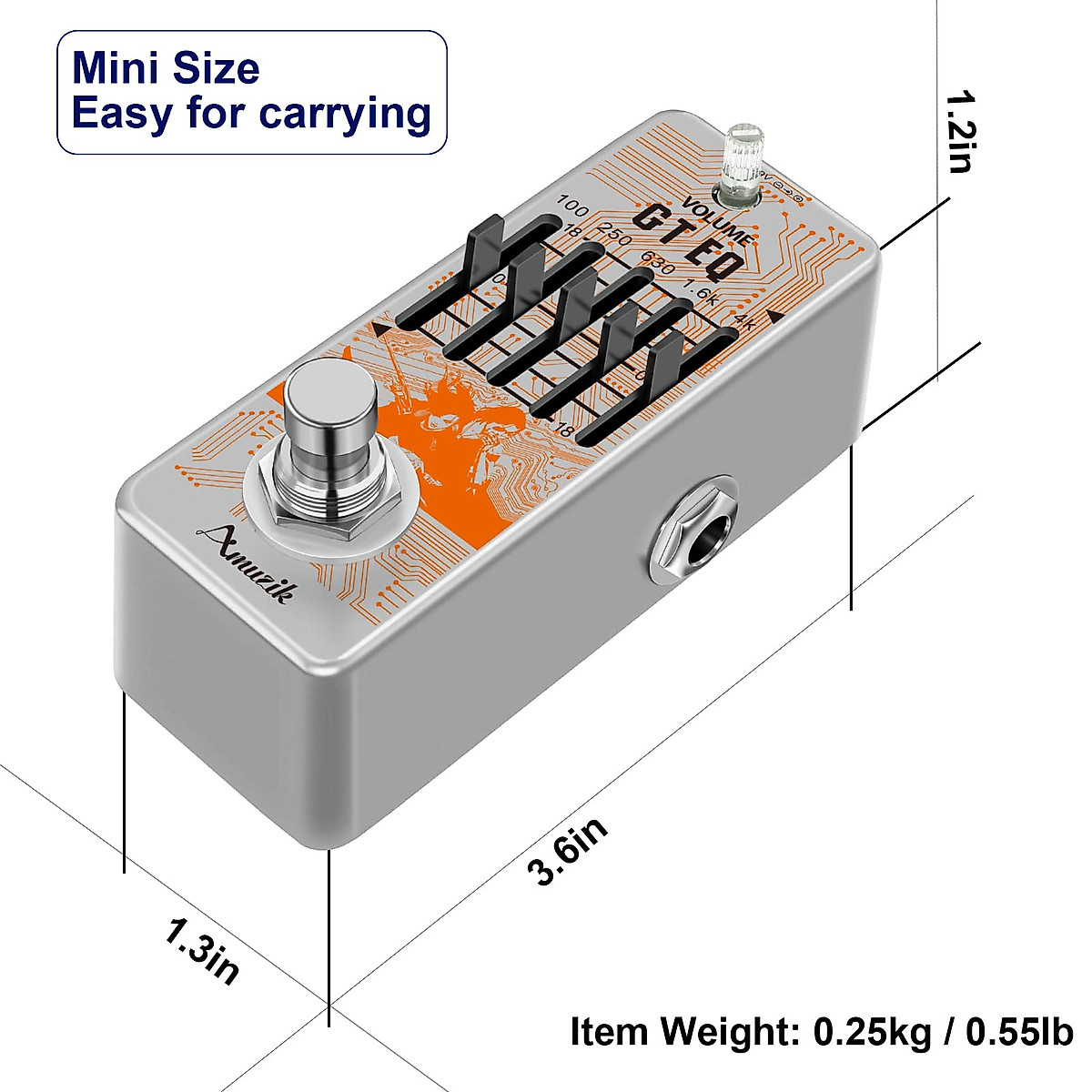 Amuzik EQ Pedal 5 Band Equalizer Effects Pedal Analog Graphic Equalization Guitar Effects Pedals ±18dB Range