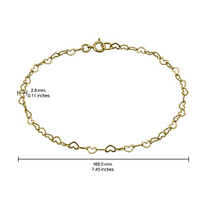 Hoops & Loops Yellow Gold Flashed Sterling Silver Heart Link Chain Bracelet