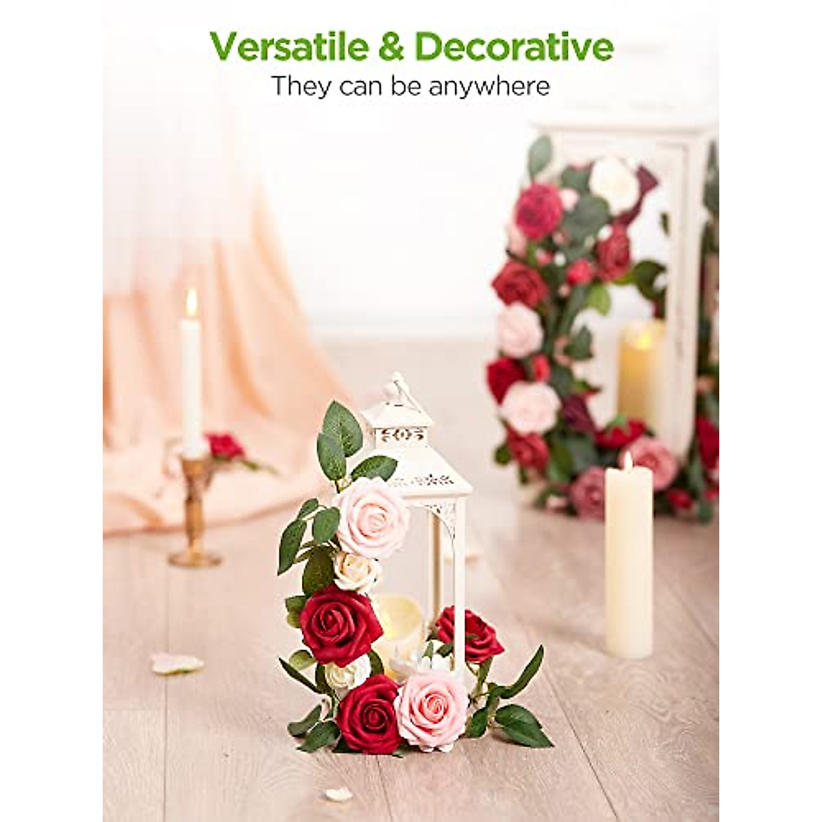 InnoGear Artificial Flowers, 50 Pcs Faux Flowers Fake Flowers Dark Red Roses Perfect for DIY Wedding Bouquets Centerpieces Bridal Shower Party Home Flower Arrangement Christmas Decorations