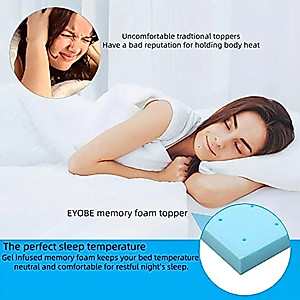 EYOBE Memory Foam Mattress Topper Twin XL 2 Inch Gel Infused Memory Foam Topper Twin Extra Long–Dorm Single XL Topper for Body Support & Pressure Relief – Ventilated Design – CertiPur Certified