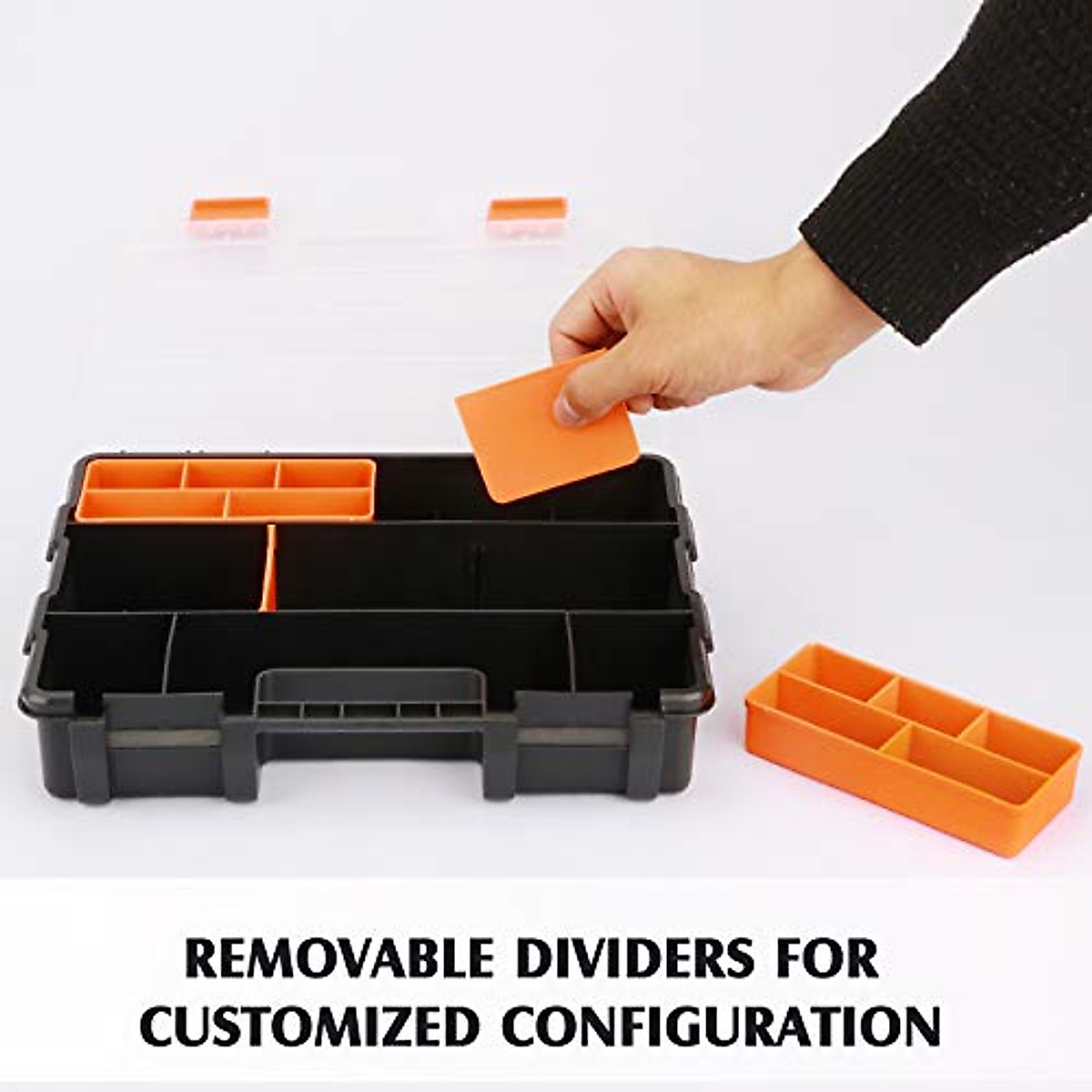 MIXPOWER 4 Piece Set Toolbox Hardware & Parts Organizers, Versatile and Durable Storage, Customizable Removable Plastic Dividers, storage and carry, Black/Orange