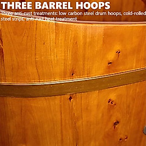 MegLob Mobile Free Standing Wooden Bathtub with Insulation Lid, Solid Wood Deep Soaking Tub with Bathtub Stool, Compact Soaker Lit for Small Bathroom with Pop-Up Drain Valve & Drain Hose,Light