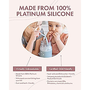 Silicone Straw - Flexible & Reusable Drinking Straws with Cleaning Brush for Toddlers & Kids - With Bendable Tips – Soft, Food-Safe Material, No BPA - Dishwasher Safe - Set of 6 - Oak