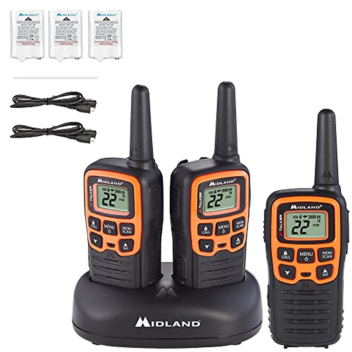 Midland - X-TALKER T51VP3, 22 Channel FRS Two-Way Radio - Extended Range, 38 Privacy Codes, NOAA Weather Alert (3 Pack) (Black/Orange)