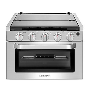 AMZCHEF RV Gas Range 17 Inches Tall, 1.24 Cu.Ft Propane Range Oven with 3 Burners Stove for RV, Apartment, Mobile Home, Stainless Steel.