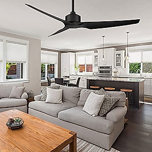 WAC Smart Fans Stella Indoor and Outdoor 3-Blade Ceiling Fan 60in Matte Black with Remote Control works with Alexa and iOS or Android App