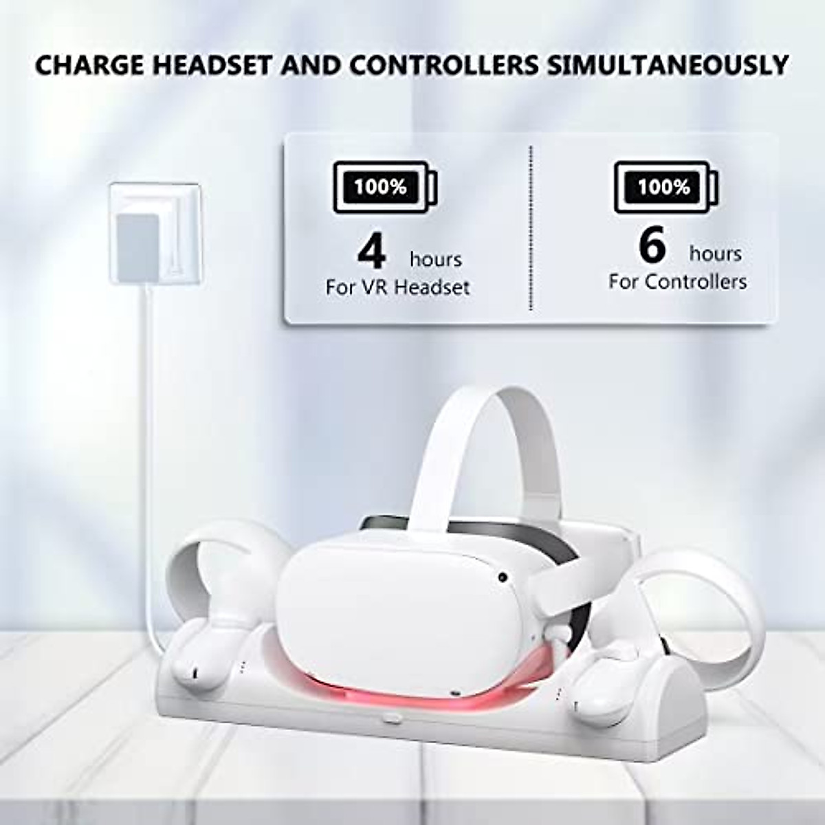VR Charging Station for Oculus Quest 2/Meta Quest 2, Charging Dock Supports LED indicator/Simultaneously Magnetic Charging Headset and Touch Controller, with 2 Rechargeable Batteries and USB-C Charger