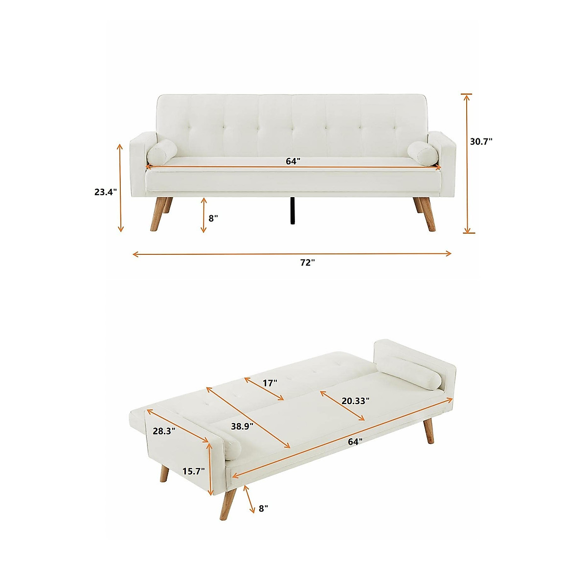 Verfur Button Tufted Futon Sofa Bed,Fabric Upholstered Convertible Loveseat Couch,Soft Small Sofa & Couches for Compact Living Space, Apartment, Dorm, Bonus Room w/Metal Legs