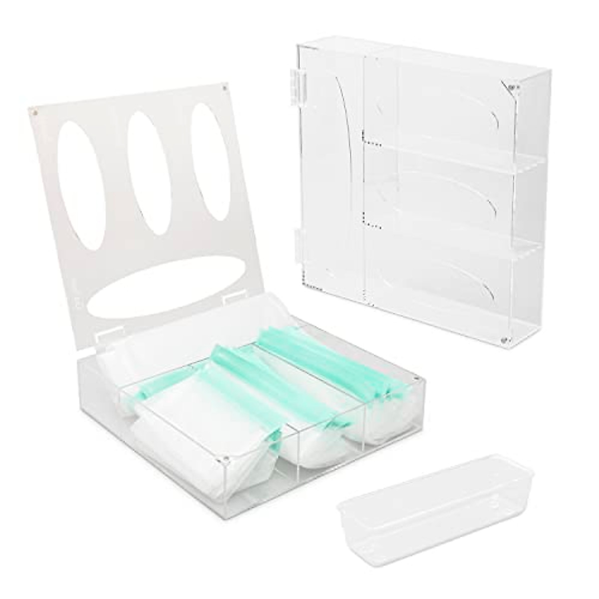 Details lab Ziplock Bag Storage Organizer with Clear Acrylic Bonus Drawer, Holds Plastic Food Baggies for Kitchen Pantry Drawer, Compatible with All-Size Ziploc Bags, Food Container Organizer