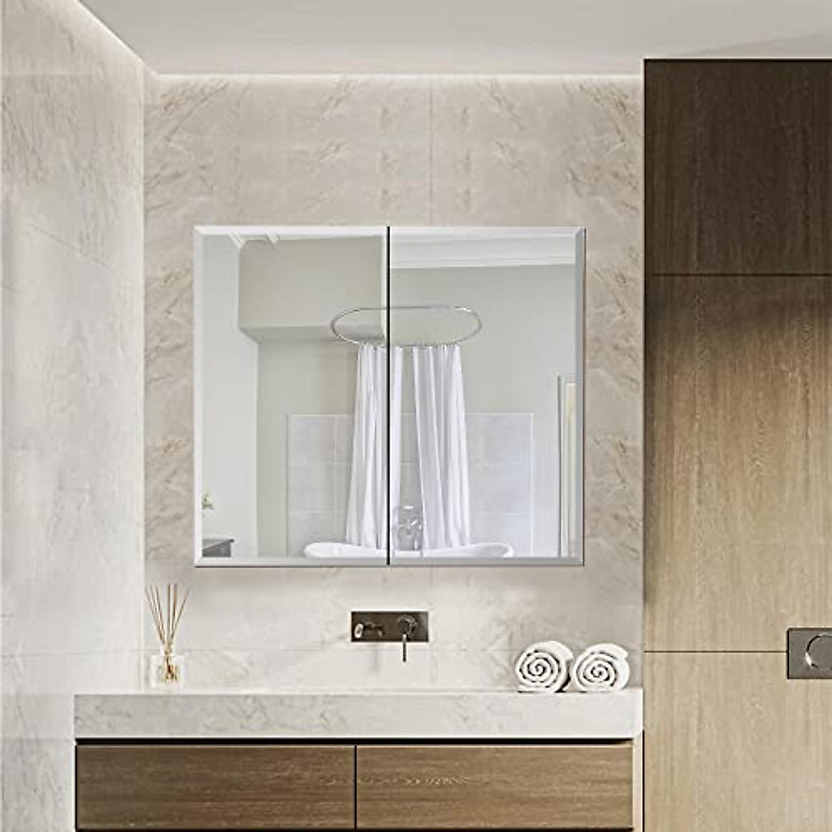 30x26 inch Double Door Medicine Cabinets with Mirror Silver Recessed Aluminum Bathroom Medicine Wall Cabinet 663Silver