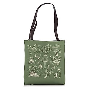 Cottagecore Aesthetic Frog Mushrooms Butterfly Snail Nature Tote Bag