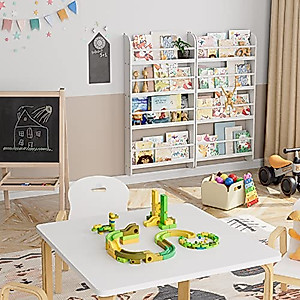 FOTOSOK Kids Bookshelf, Wall Mount 4-Tier Book Shelf Organizer for Toys and Books, Toy Storage Bookshelf in Bedroom, Living Room and Nursery, White