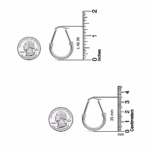 LeCalla Sterling Silver Hoop Earrings Classic Diamond-Cut Italian Design Textured High-Polish Oval Hoops Earring for Women 35mm