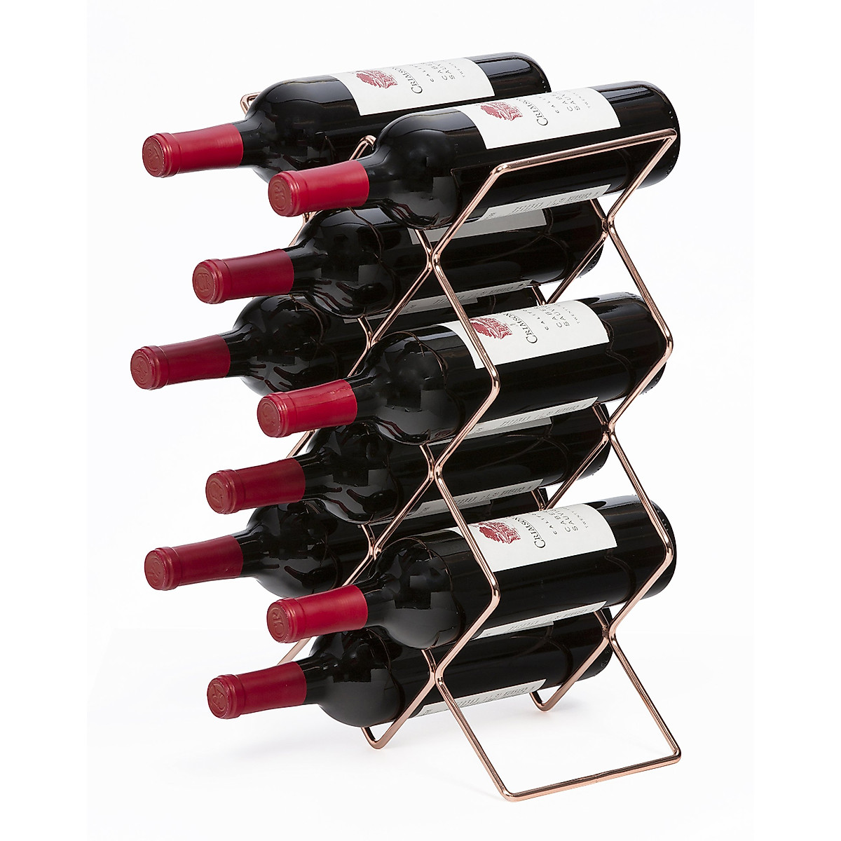 Mango Steam Elegant 10 Bottle Wine Rack Holder for Countertop and Fridge Storage - Rose Gold