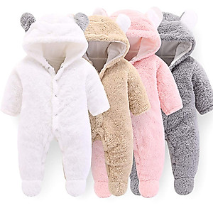 Newborn Baby Cartoon Bear Snowsuit Winter Coat Fleece Hooded Romper Jumpsuit
