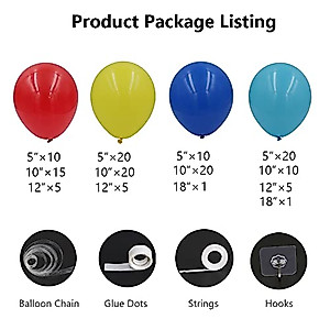 DIY 142pcs Balloon Garland Kit Blue Red Yellow Balloon Arch for Birthday Party, Baby Shower,Bridal Shower, Gender Reveal Party