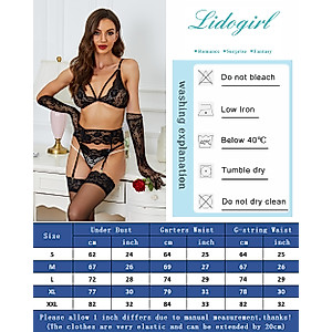 Women Lingerie with Stockings and Gloves,Garter Belt Lingerie Set Black M