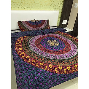 Ramdevcrafts Mudit Crafts Indian Handmade Twin Size 100% Cotton Duvet Cover Sets with Pillow Covers Indian Reversible Duvet Cover Quilt Cover Coverlet Bohemian Doona Cover Handmade 80" x 52"