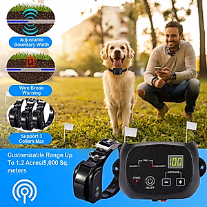 HEXIEDEN Electric Dog Fence,Aboveground Safe Pet Containment System,with 656Ft Underground Boundary Wire & Waterproof Training Collar,Shock/Tone Correction,for 1 2 3 Dog,for2dogs