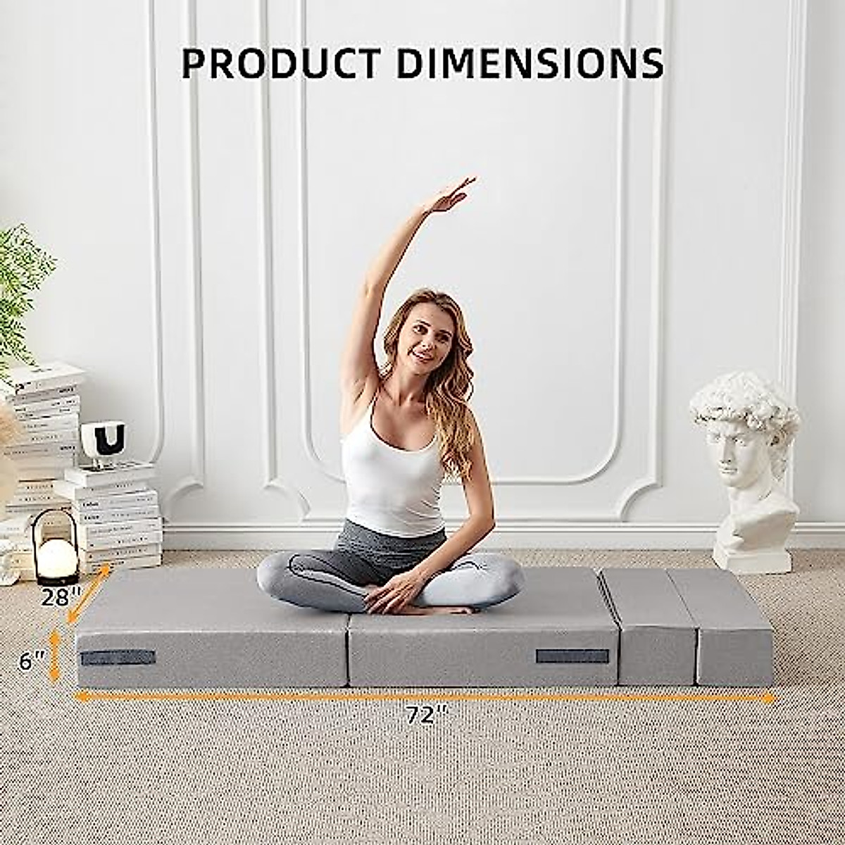 FILUXE Convertible Folding Sofa Bed - Sleeper Chair with Pillow, Modern Linen Fabric Floor& Futon Couch, Foldable Mattress for Living Room/Dorm/Guest Use/Home Office/Apartment, Single Size, Light Grey