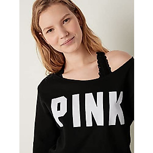 Victoria's Secret PINK Fleece Cropped Sweatshirt, Pure Black, Large