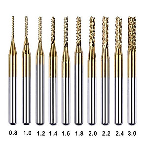 10pcs 0.8-3mm Titanium Coated Engraving Milling Cutter Carbide Bits, 1/8'' Shank for Dremel Rotary Tools by YEEZUGO
