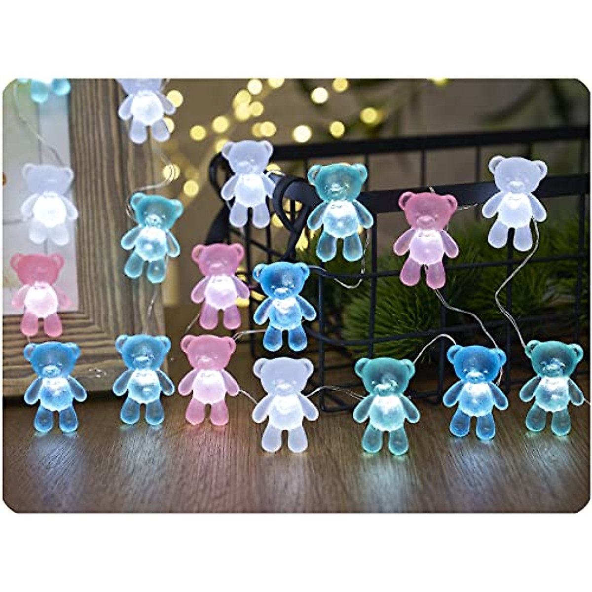 U.I STATION Teddy Bear Decor String Lights, Fairy Theme Decorations Lights for Party Decorations, 8.5ft 20 LEDs with Battery & USB Plug in for Christmas Bathroom Bedroom Camping Wedding Birthday Gift