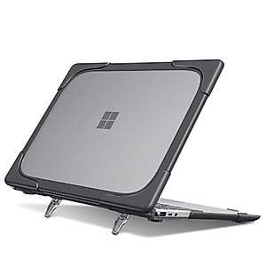 Fintie Case for 12.4 Inch Microsoft Surface Laptop Go 3/2/1 (2023/2022/2020) Model: 2013 1943 - Heavy Duty Matte Coated Protective Hard Shell Cover with Fold Kickstand, Gray