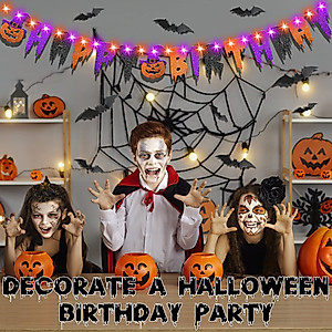 St Patrick's Day Happy Birthday Banner with Green Light, Glitter Irish Shamrock Hat LED Decorations, 8 Modes 10 Feet String Light Party Supplies(Pumpkin)