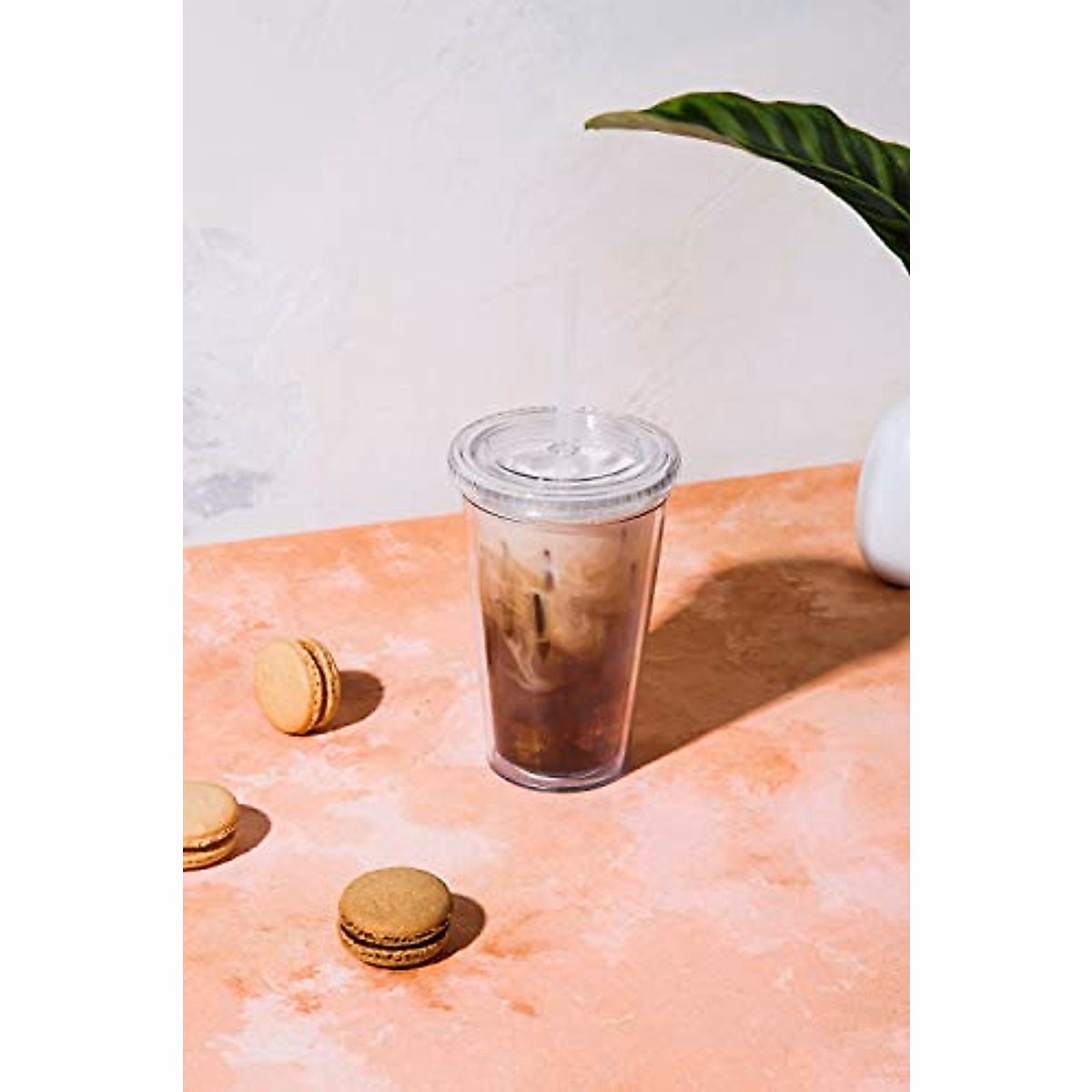 Maars Drinkware Bulk Double Wall Insulated Acrylic Tumblers with Straw and Lid (Set of 12), 16 oz, Clear