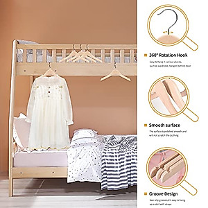 Nature Smile 20 Pack Unfinished/Natural Kids Baby Children Toddler Wooden Shirt Dress Coat Hangers with No Painting - 360°Stronger Anti-Rust Chrome Swivel Hook - Extra Smoothly Cut Notches