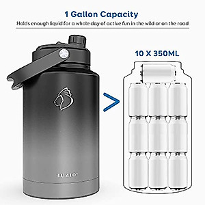 BUZIO One Gallon Vacuum Insulated Jug, Insulated Beer Growler, 18/8 Food-Grade Stainless Steel 128oz Water Bottle Comes with Two Carrying pouch Two Stainless Steel Cups Thermo Canteen Mug,Graphite