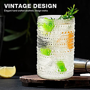 Hobnail Drinking Glasses 13 oz Cocktail Glasses Vintage Glassware Old Fashioned Drinking Glasses Embossed Glassware Cups for Beverage, Water, Wine, Beer, Juice, Mixed Drinkware (Clear, 12 Set)