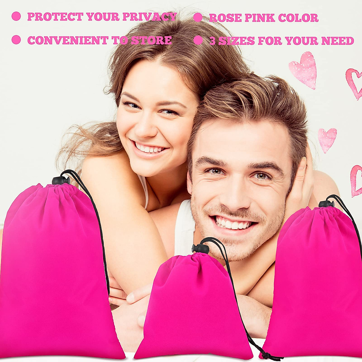 WILLBOND 18 Set of Toy Storage Adult Bags Foldable Toy Drawstring Bag Multi Purpose Toys Storage 3 Sizes Adjustable Ditty Bag Microfiber Pouch for Home Storage Travel, Hot Pink