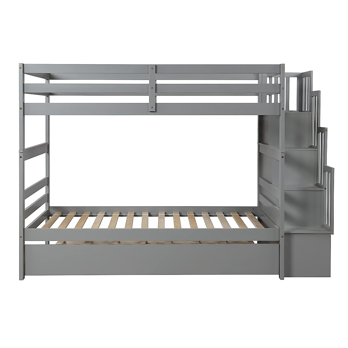 Harper & Bright Designs Stairway Bunk Bed Twin Over Twin with Trundle,Detachable Bunk Beds Twin Over Twin with Stairs,Wood Twin Bunk Beds with Storage Shelves for Kids Teens Girls Boys, Grey