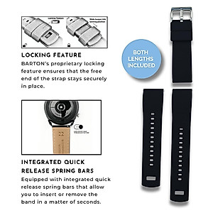 BARTON WATCH BANDS Elite High tensile silicone - 70A durometer Watch Bands - Quick Release, Black, 21mm