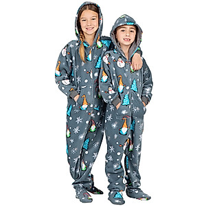 Footed Pajamas - Family Matching - Merry Gnomes Kids Hoodie Fleece One Piece - Kids - XLarge (Fits 5'0-5'3")