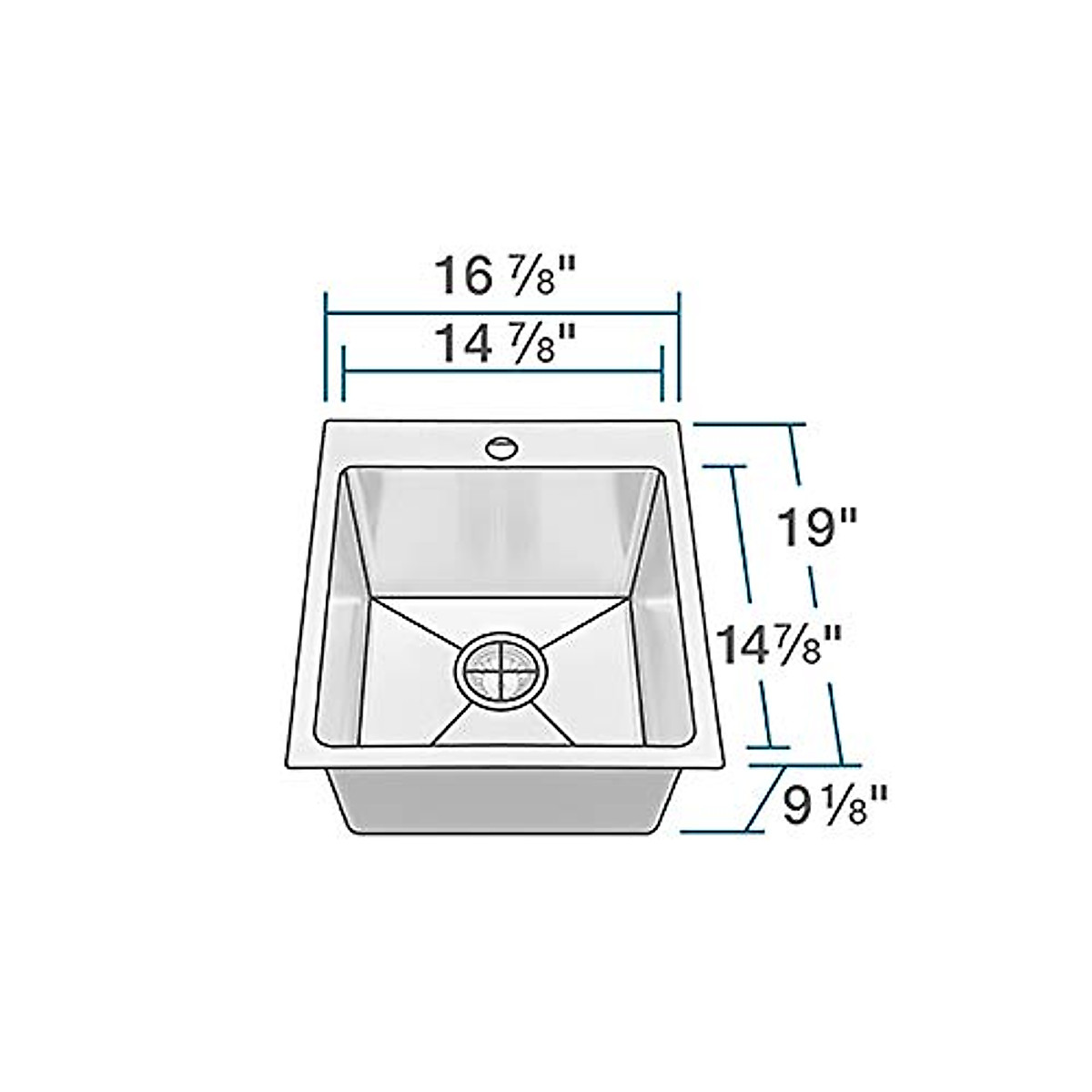 MR Direct T1717 Topmount Single Bowl 3/4-Inch Radius Kitchen Sink