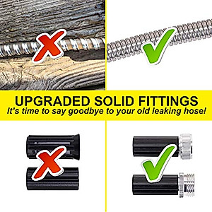 Metal water Hose 25 ft - Stainless Steel Water Hose with 2 Nozzles, Lightweight, Tangle Free & Kink Free, Heavy Duty, High Pressure, Flexible, Dog Proof