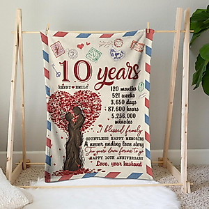 MUCHNEE Personalized 10th Wedding Anniversary Throw Blanket, Happy 10th Wedding Blanket Gifts for Couple, Romantic Marriage Gifts for Wife Husband Him Her on Birthday Valentines Day Christmas