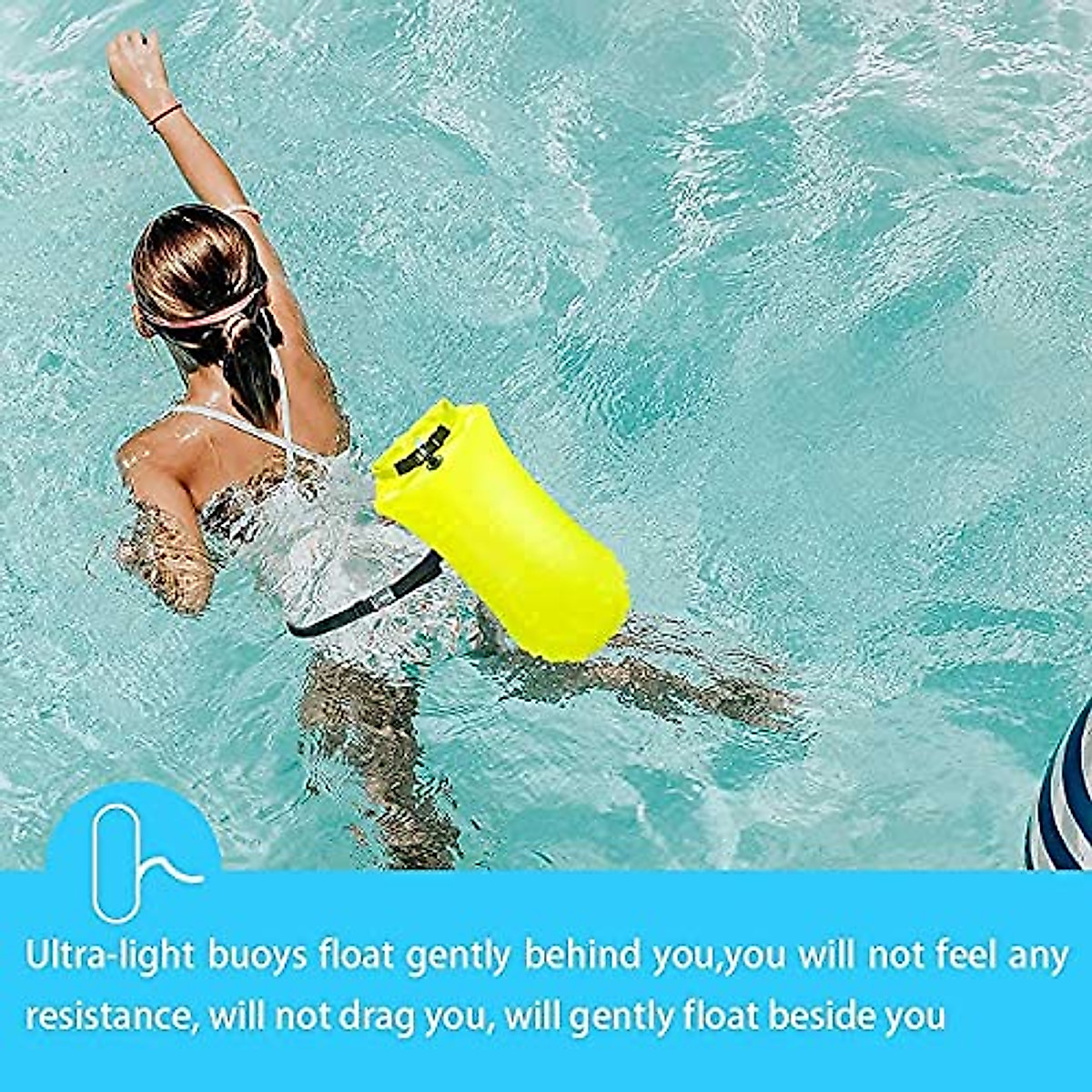 YESHIN 2 Pack 20L Waterproof Swim Bouy with Storage Space Inflatable Dry Bag Bright Color Swim Safety Float for Open Water Swimmers, Triathletes, Kayakers and Snorkelers with Swim Cap