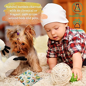 HOMLT Activated Bamboo Charcoal Air Purifying Bags (200g x4)- Natural Kids and Pet-Friendly Air Purifier, Deodorizer, Dehumidifier -Odor Eliminator, Moisture Absorber, Freshener for Home & Car (Ocean)