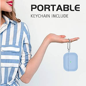 Tandoler AirPods Pro Case Cover with Keychain, Full Protective Silicone Skin Accessories for Women Men Girl with Apple AirPods Pro Case,Front LED Visible-Denim Blue