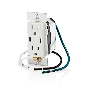 Leviton T5636-W 60W USB Dual Type-C Power Delivery In-Wall Charger with 15A Outlet, USB Charger for Laptops, Smartphones, Tablets, and More, White