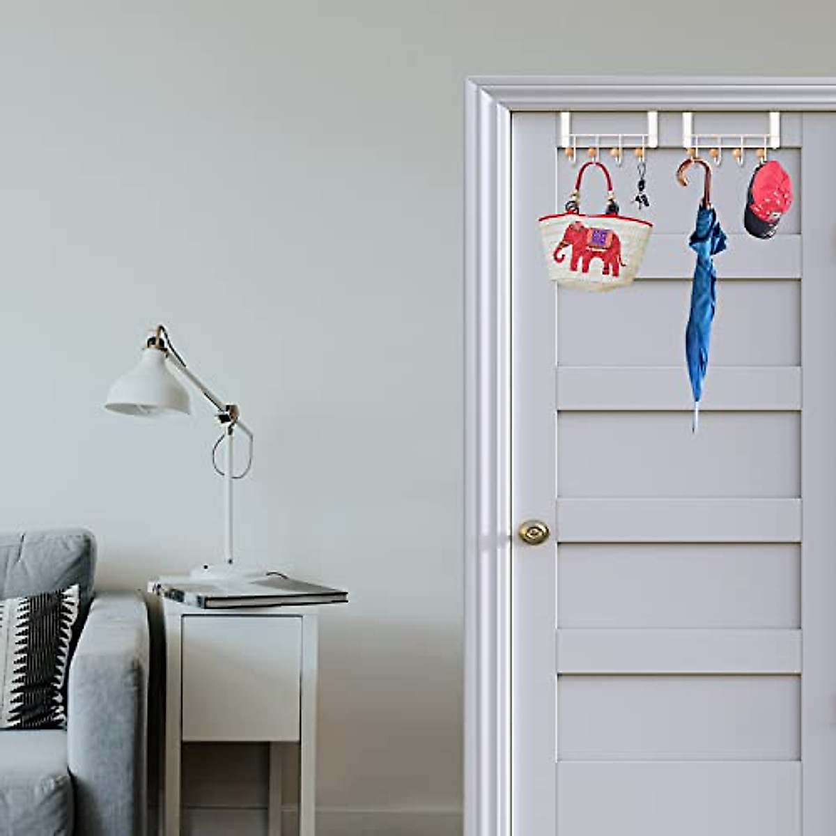 Zagxuade 2Pack Over The Door Hooks , White Door Hangers for Hanging Towels, Clothes, Robe, Hat, Tote Bag, Umbrella