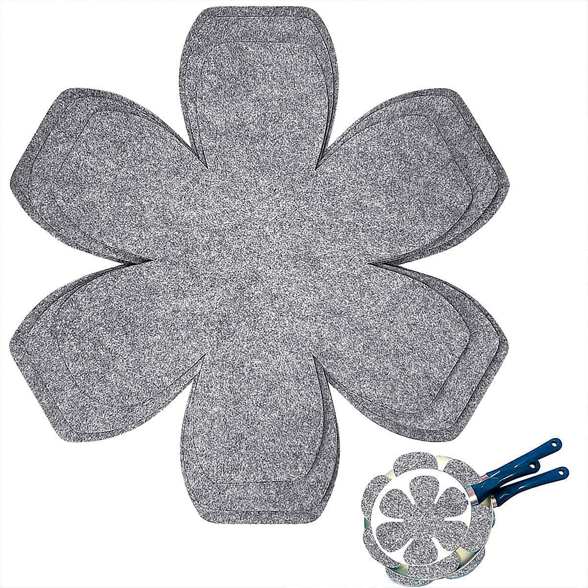 6 Pcs Pot and Pan Protectors for Stacking, in 3 Sizes, Pan Separators Felt, Pan Stacking Protectors, Anti-slip Pot Protectors, Ceramic Glass Cookware Dividers Pads, Gray