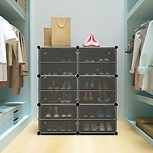 HOMICKER Shoe Rack Organizer, 24 Pair Shoe Storage Cabinet with Door Expandable Plastic Shoe Shelves for Closet,Heels,Boots,Slippers,6 Tier