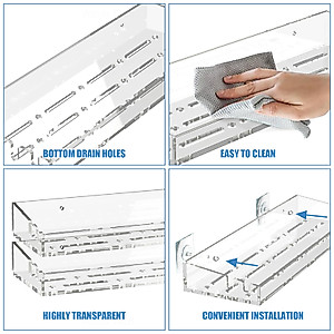 NiHome Clear Acrylic Shower Shelves 2-Pack, Stick On Shower Shelf with Hooks & Mounting Accessories, Clear Shower Caddy, Self Adhesive Shower Shelves for Bathroom, Kitchen, Bedroom - Superior Drainage