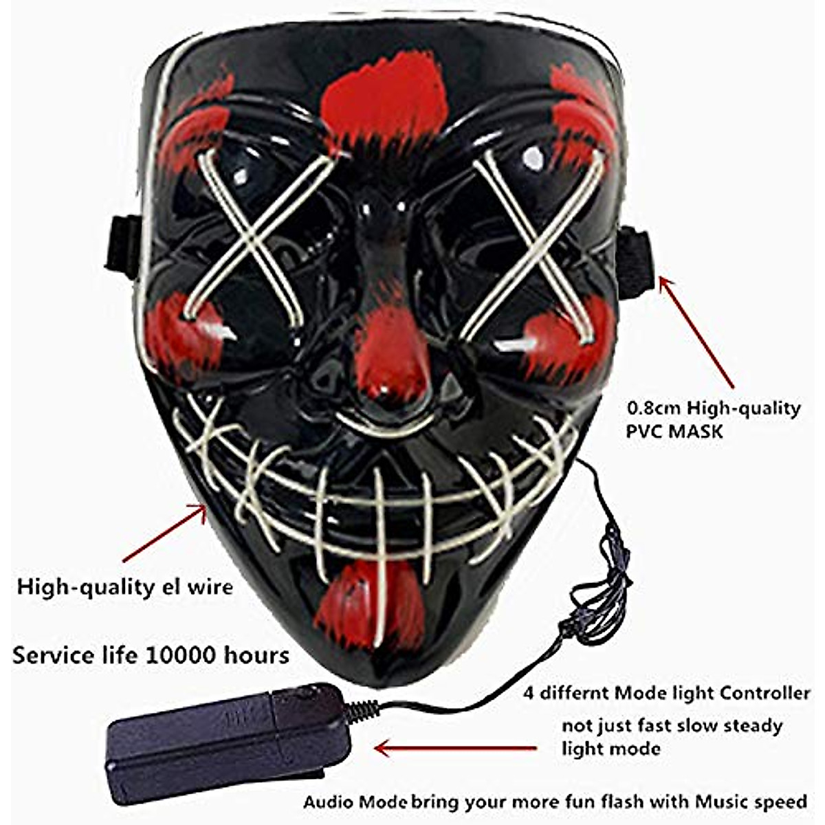 Halloween Mask LED Halloween Costume LED Glow Scary Light Up Masks for Festival Party (Blue)