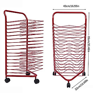 DNYSYSJ Art Drying Rack for Classroom, Paint Drying Rack Art 16 Shelves Metal Artwork Storage Display Rack with Wheels, 16.9x12.6x33.4in (Red)